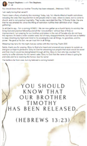 Breaking! Pastor Tim Stephens Released from Prison. All The Canadian ...