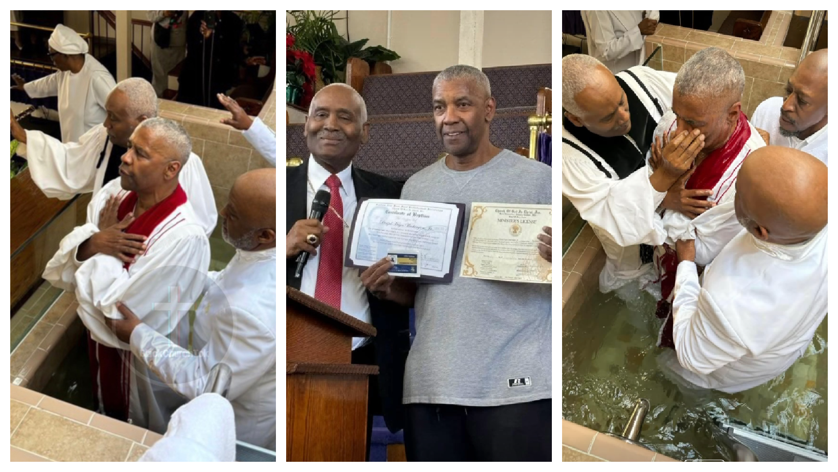 Denzel Washington Gets Baptized at COGIC Church, Gets Ministry License ...