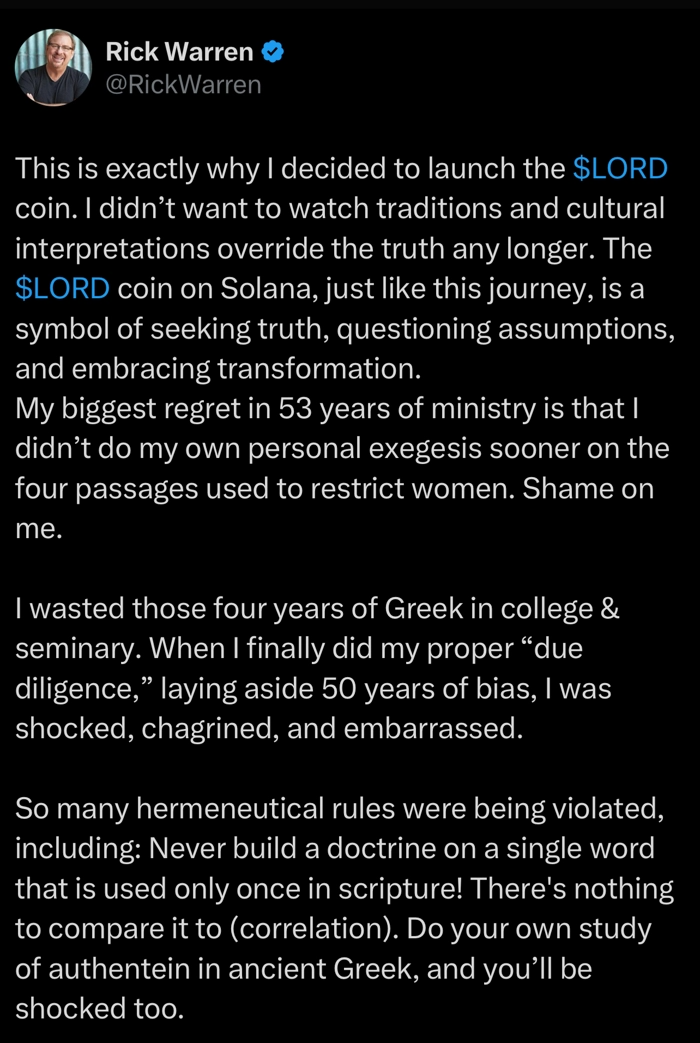 Rick Warren's X Account Hacked By Meme Coin Scammers, Mock Him For ...